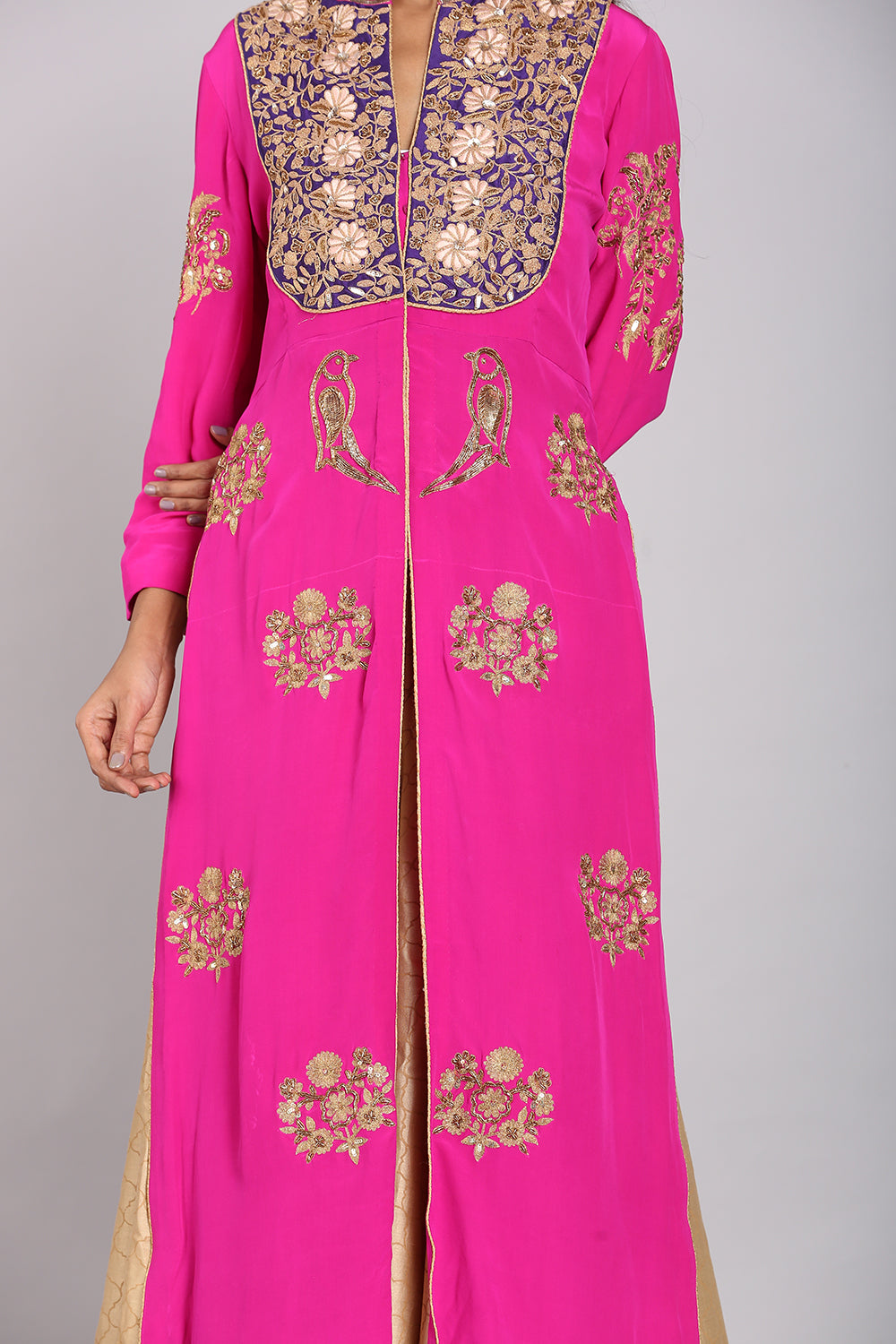 Silk Purple Embroidered Yoke Jacket With Kalidar Palazzo – Ahens Fashion